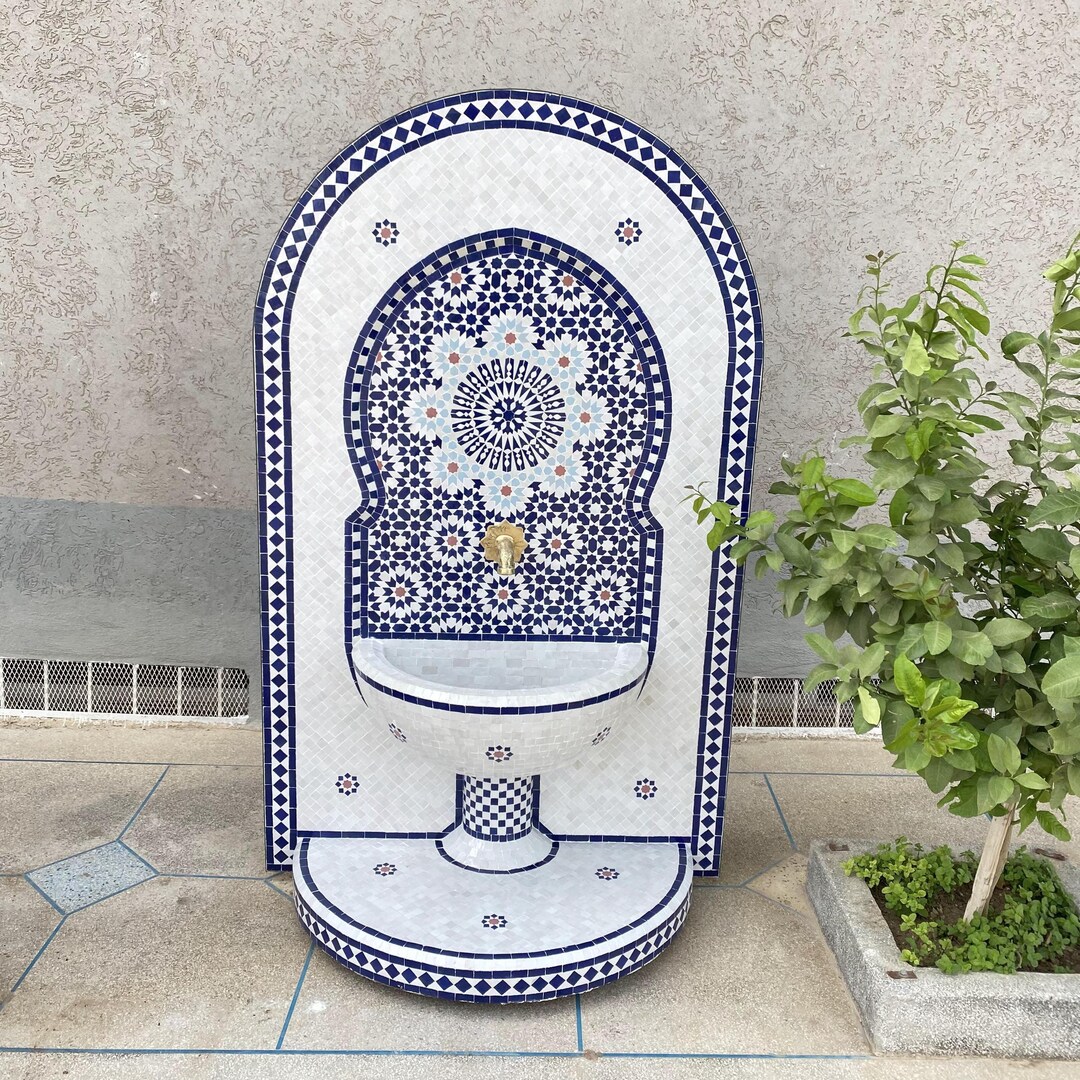 Wall Mosaic Water Fountain for Garden - Outdoor Zellige Fountain ...