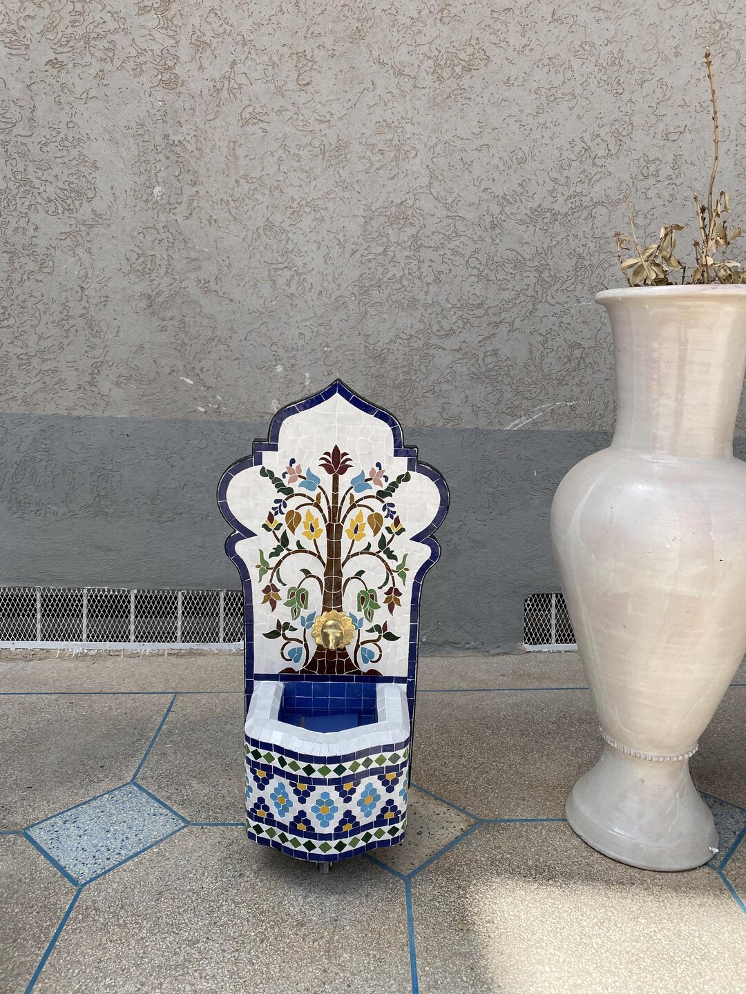 Wall Mosaic Water Fountain for Garden - Outdoor Zellige Fountain ...