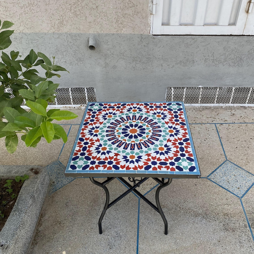 Customizable Square Mosaic Table With Moroccan Zellige Tiles - Unique ...