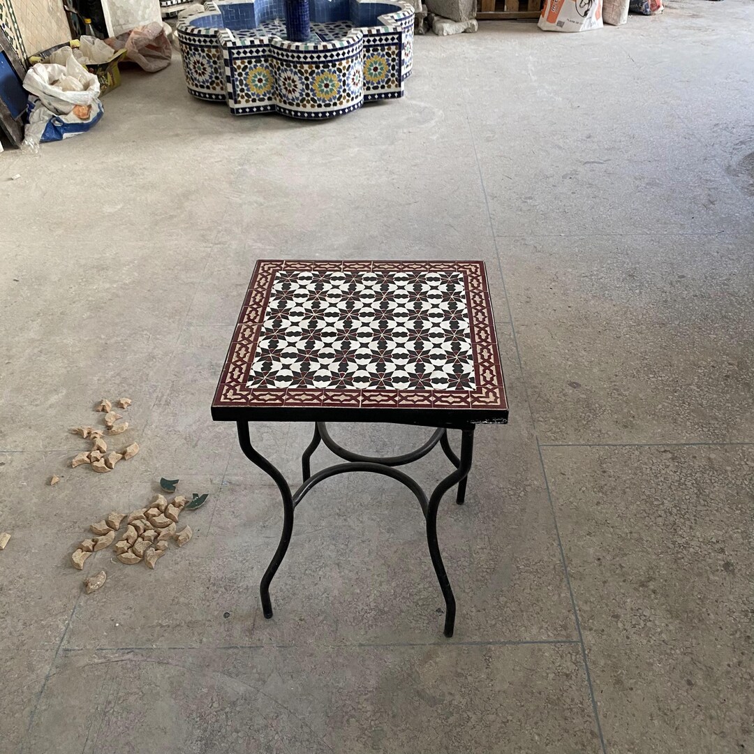 Customizable Square Mosaic Table With Moroccan Zellige Tiles Unique ...