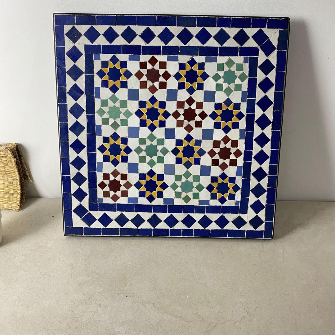 Handcrafted Square Mosaic Table Top- Colorful Square Mosaic Table Top ...