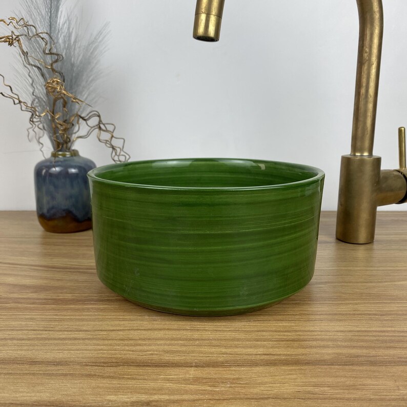 Emerald Green Ceramic Sink – Unique Handmade Pottery Bathroom Fixture ...