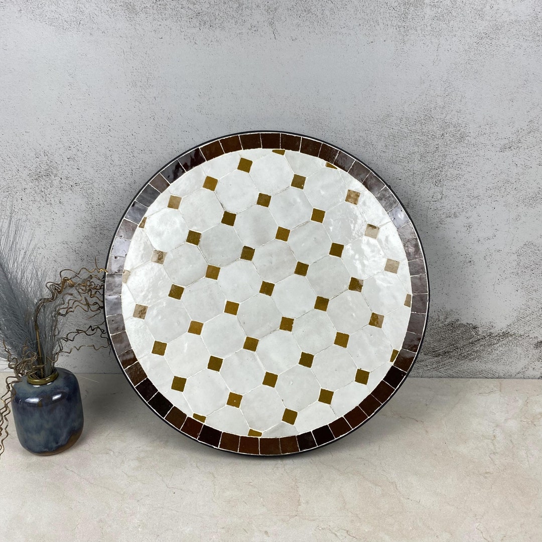 Custom Made Tealish Round Table - Mosaic Dining Table Top- Multicolor ...