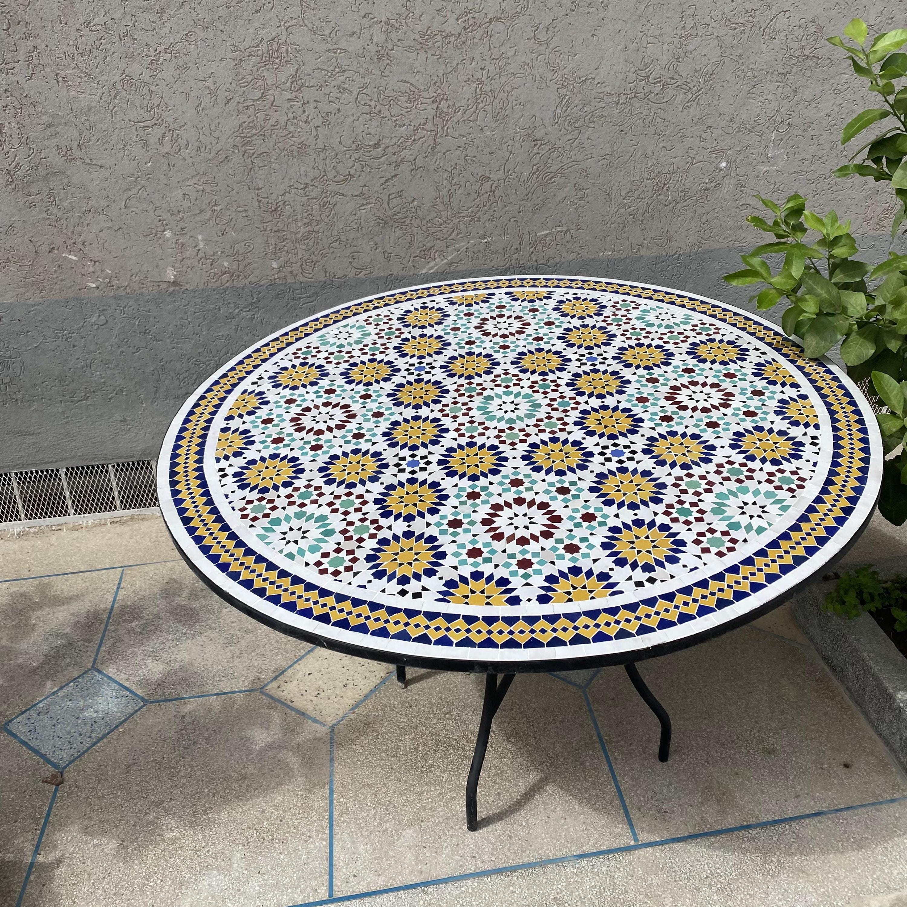 Round Dining Table for Balcony, Handmade Moroccan Mosaic Coffee Table ...