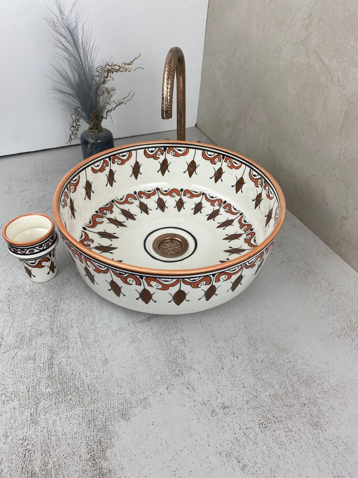 Minimalist Ceramic Basin With Cup- Handmade Ceramic Bathroom Sink ...