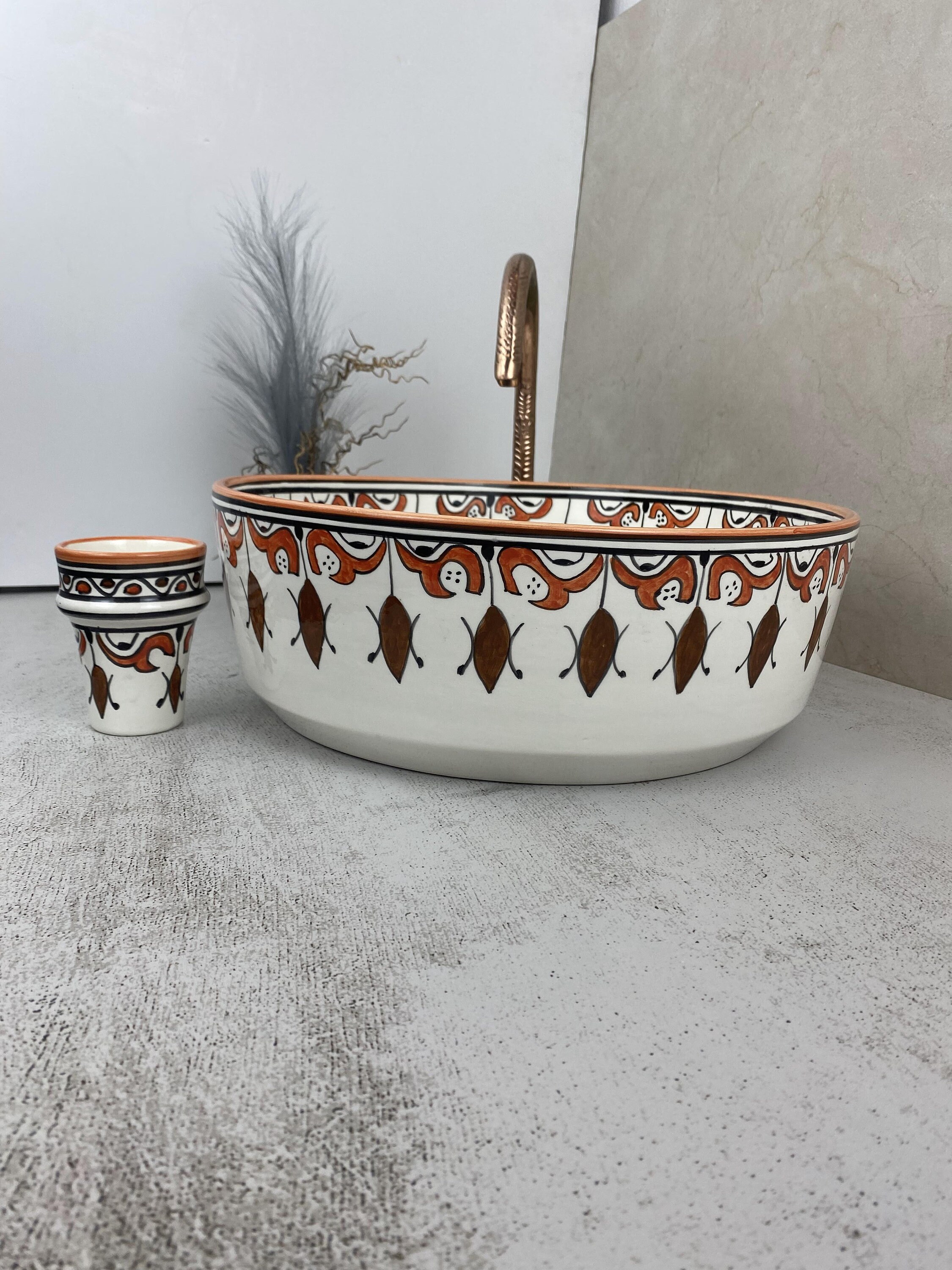 Minimalist Ceramic Basin With Cup- Handmade Ceramic Bathroom Sink ...