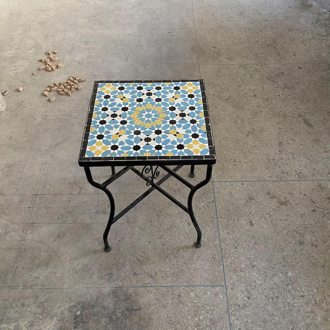 Customizable Square Mosaic Table With Moroccan Zellige Tiles Unique ...