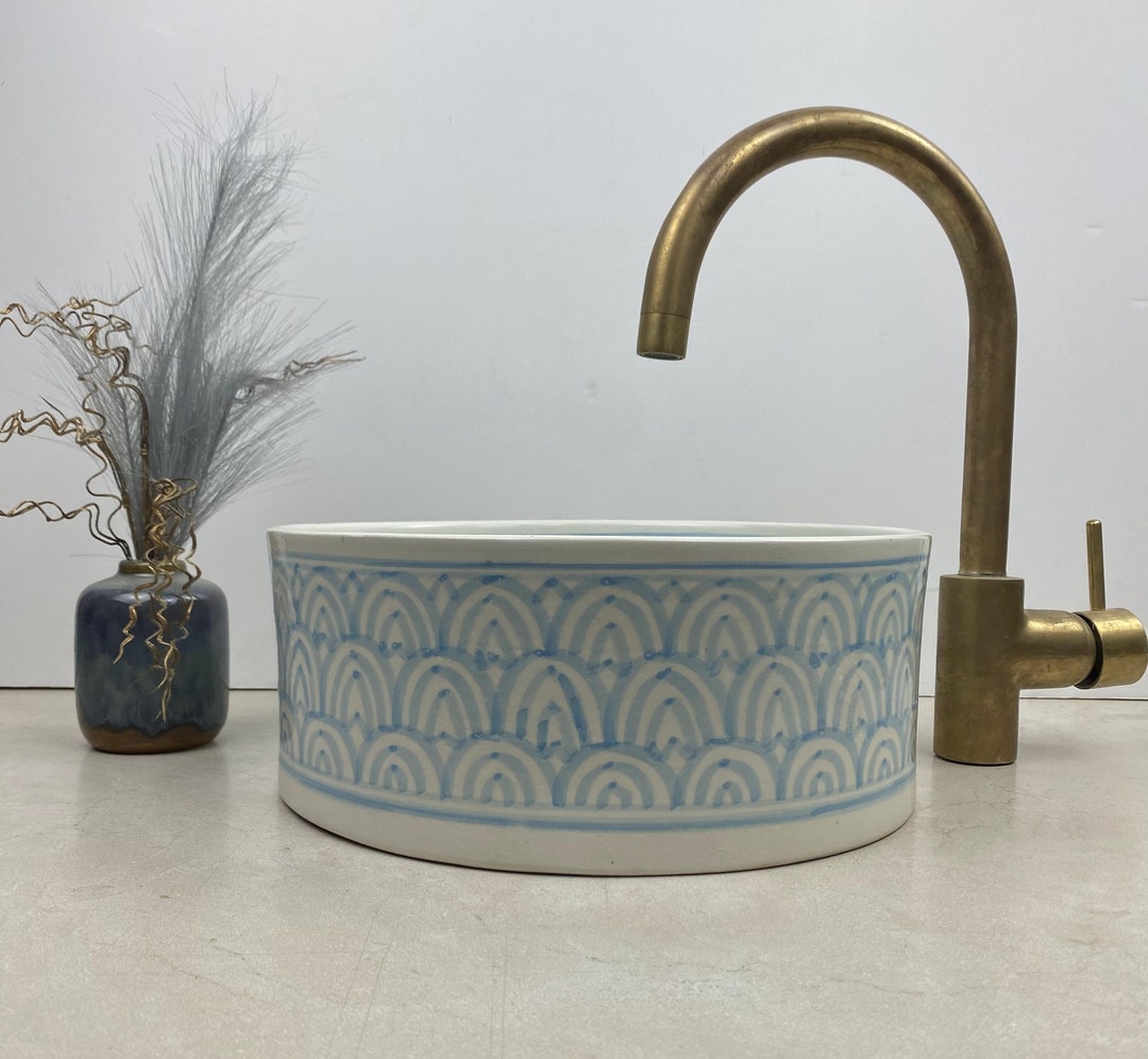 Minimalist Bathroom Blue Vessel Sink Handmade Ceramic Bathroom Sink ...