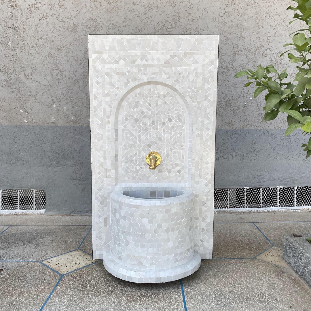 Off White Mosaic Water Fountain for Garden - Outdoor Zellige Fountain ...