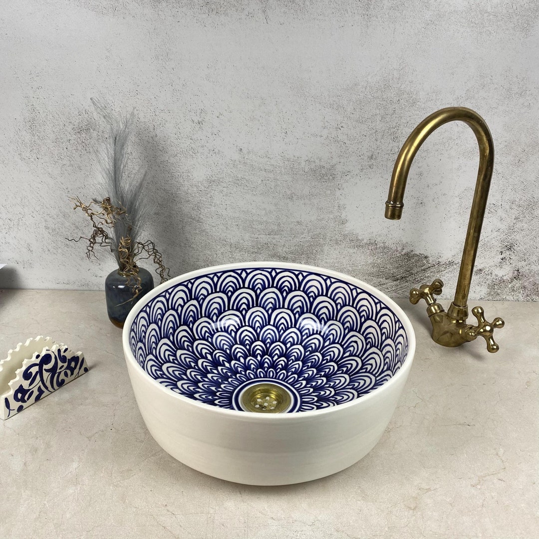Blue Ceramic Sink-basin With Mid-century Modern-custom Ceramic Sink ...