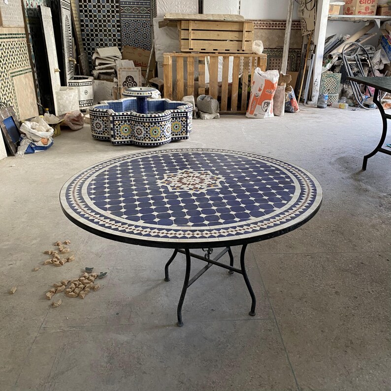 Round Dining Table for Balcony, Handmade Moroccan Mosaic Coffee Table ...