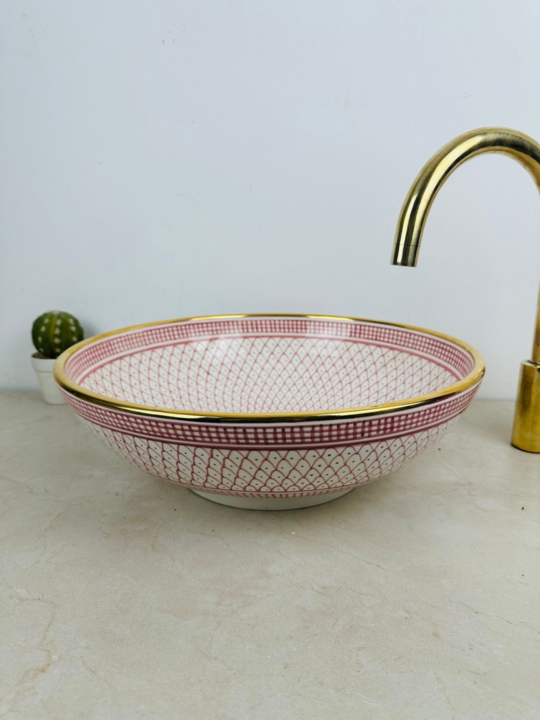 Ruby Red Bathroom Ceramic Sink 14K Gold, Hand Painted Bathroom Ceramic ...