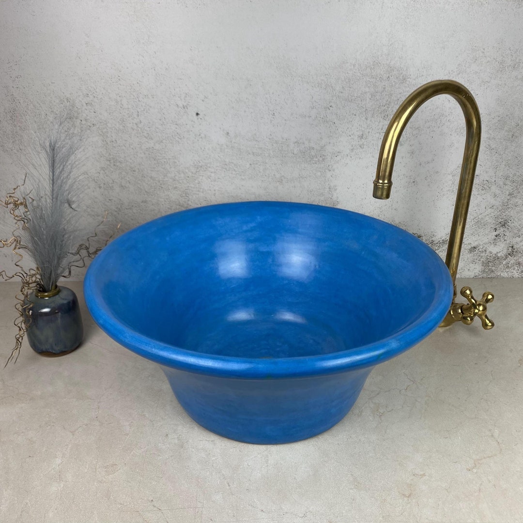 Terracotta Sink Minimalist Blue Semi Matt handmade Tadelakt Sink ...
