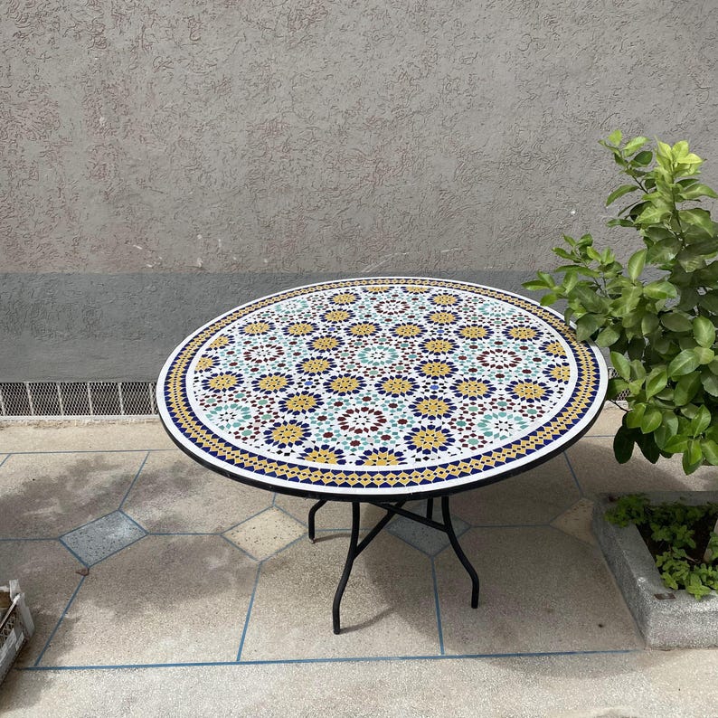 Round Dining Table for Balcony, Handmade Moroccan Mosaic Coffee Table ...