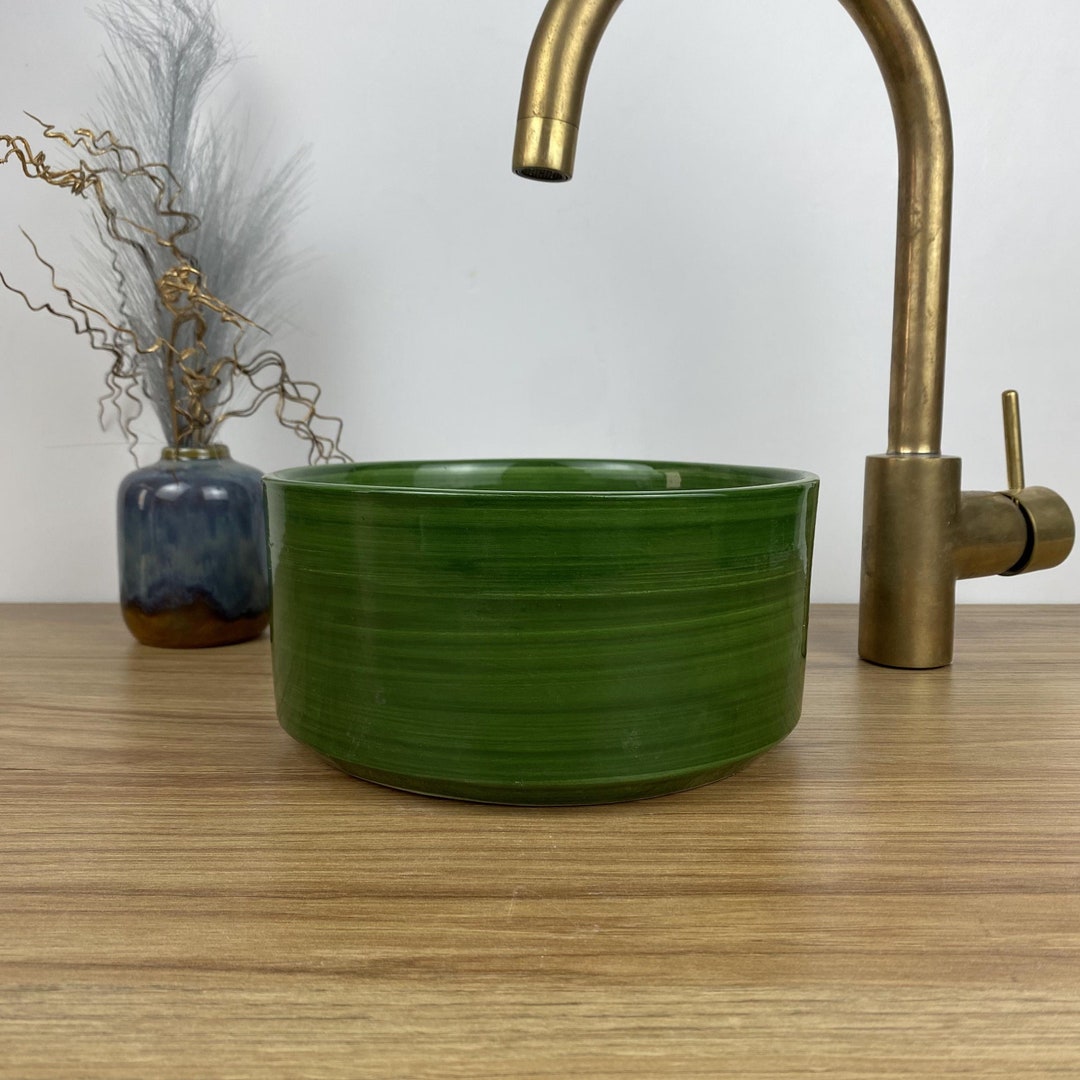 Emerald Green Ceramic Sink – Unique Handmade Pottery Bathroom Fixture ...