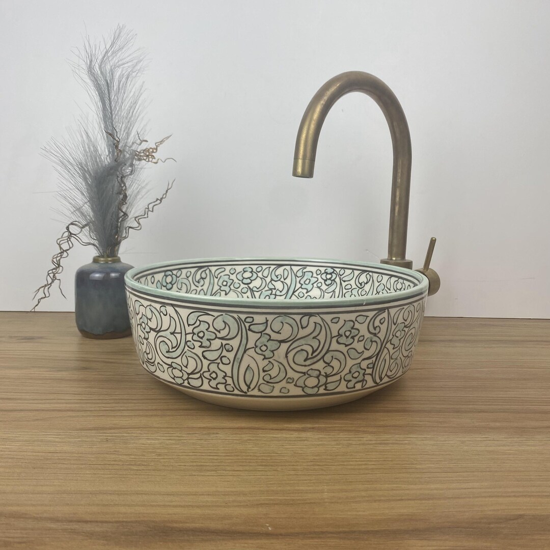 Turquoise Ceramic Sink-basin With Mid-century Modern-artisanal ...