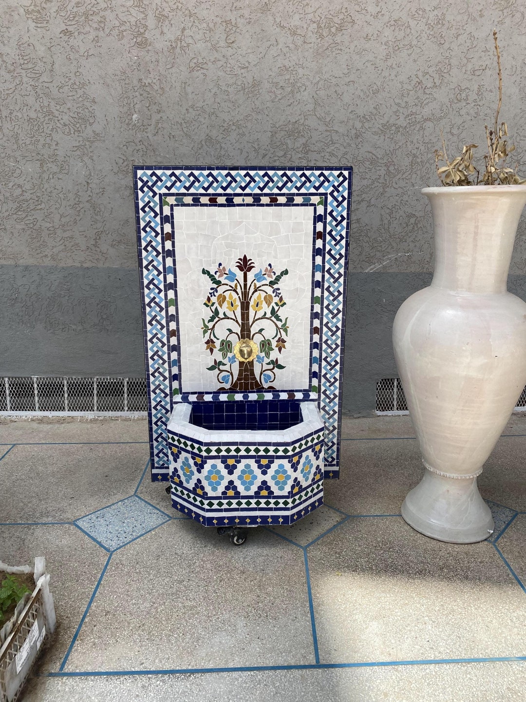 Wall Mosaic Water Fountain for Garden - Outdoor Zellige Fountain ...