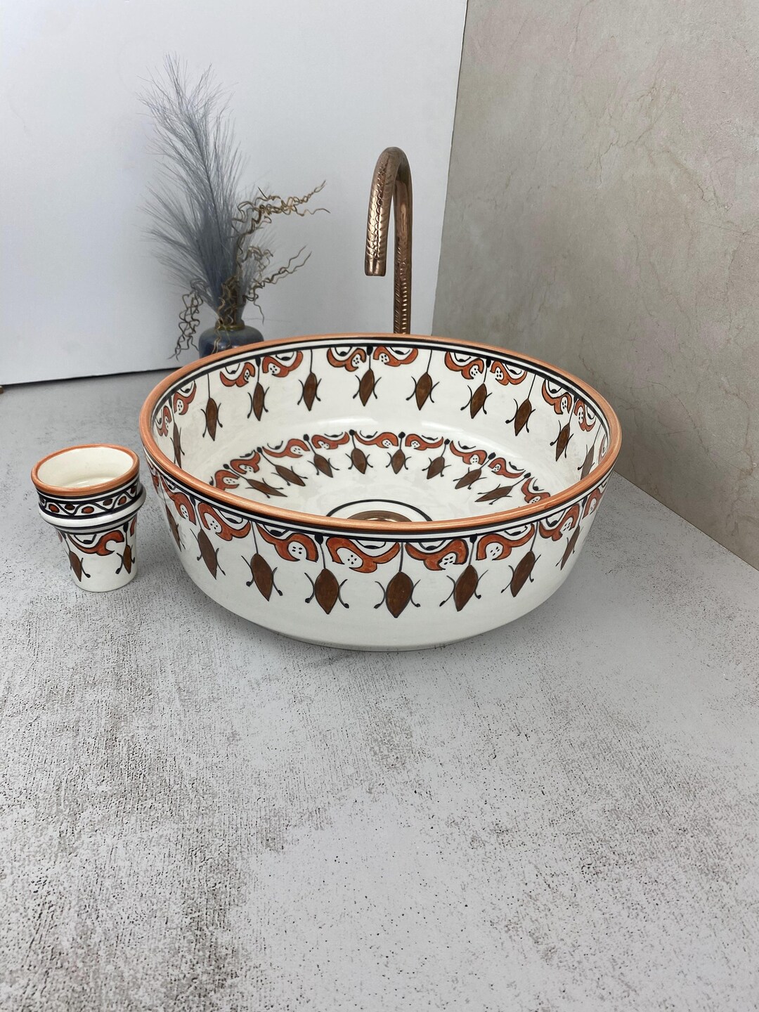 Minimalist Ceramic Basin With Cup- Handmade Ceramic Bathroom Sink ...