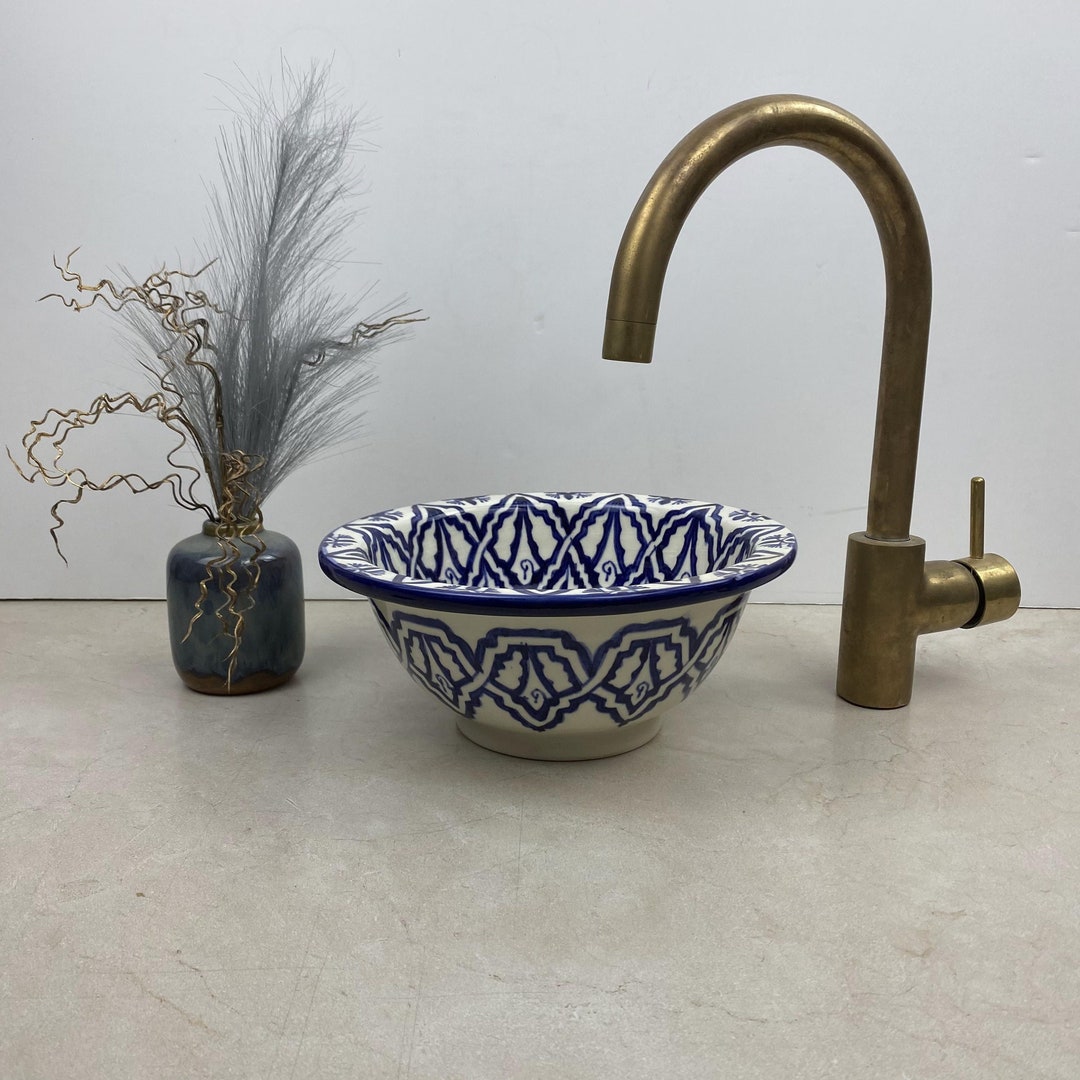 Blue Ceramic Sink-bathroom Vessel Sink-modern Handmade Bathroom Vanity ...