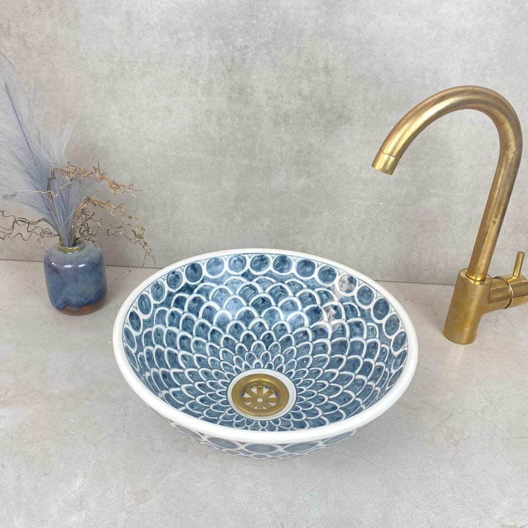 Blue Ceramic Sink-bathroom Vessel Sink-modern Handmade Bathroom Vanity ...