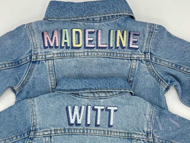 Custom Kid's Denim Jacket Shadow Block Print Embroidered Name - Etsy