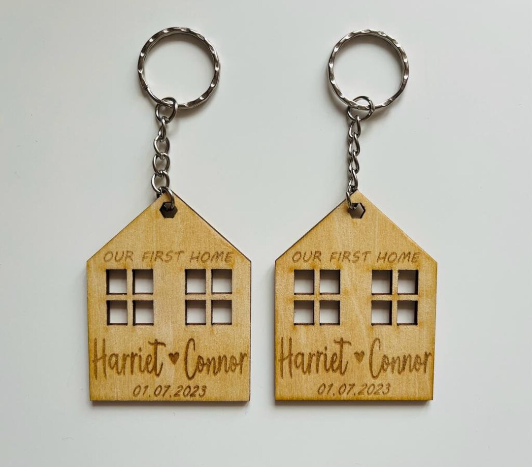 Personalised Home Gift Keyring, Our First Home, House Shaped Wooden ...