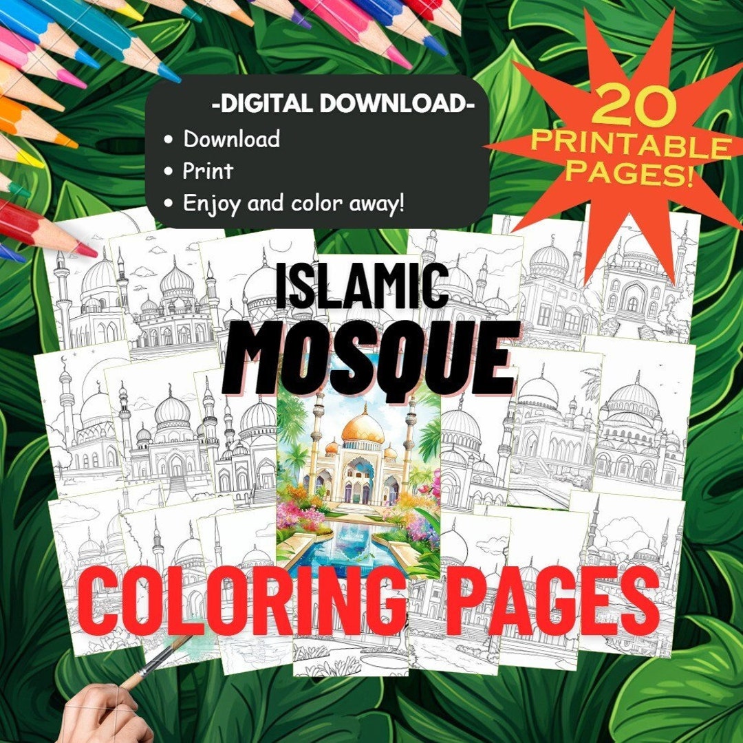 Islamic Mosque Coloring Pages for Kids, Adults - Digital Download and ...