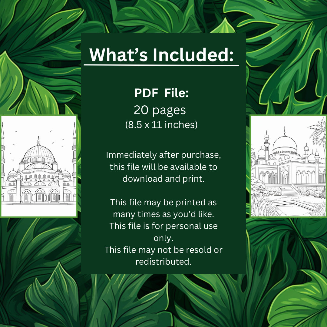 Islamic Mosque Coloring Pages for Kids, Adults - Digital Download and ...