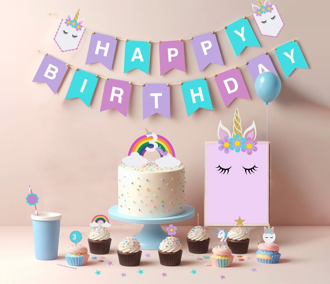 Unicorn Party Set, DIY Unicorn Party, Theme Party, Unicorn Theme Party ...
