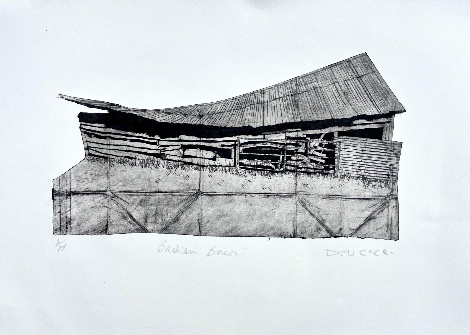 Broken Barn Original Drypoint Etching Tetrapak Wall Art - Etsy