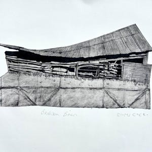 Broken Barn Original Drypoint Etching Tetrapak Wall Art - Etsy
