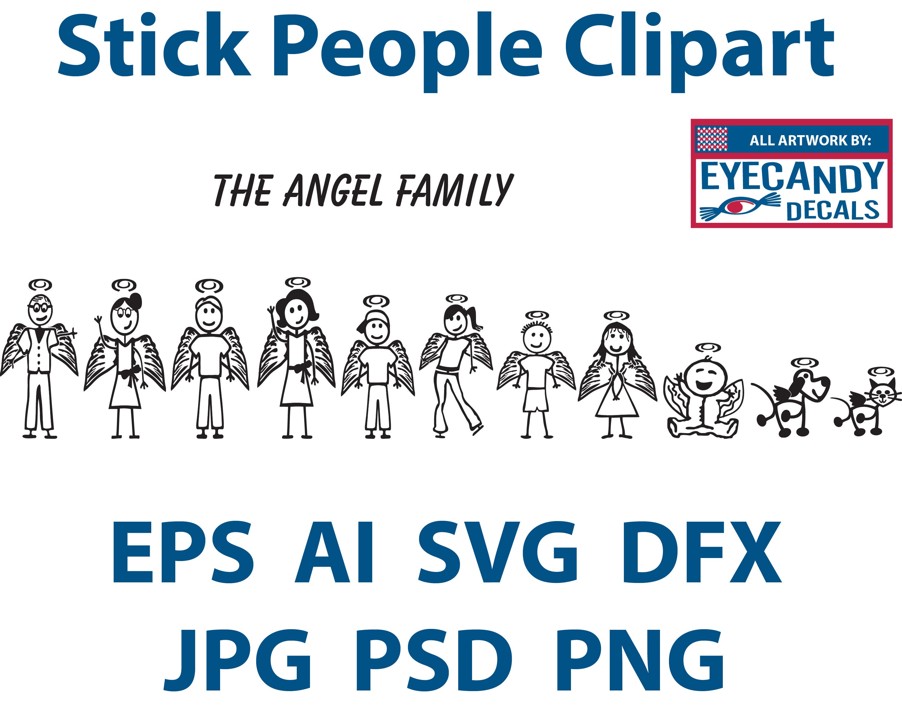 Stick People Angel Family Vector Clipart - Etsy