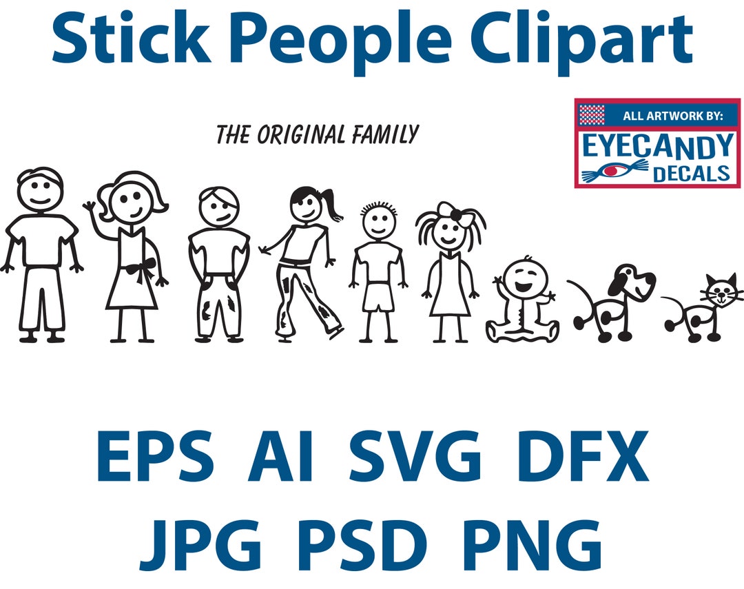 Stick People Original Family Vector Clipart - Etsy Australia