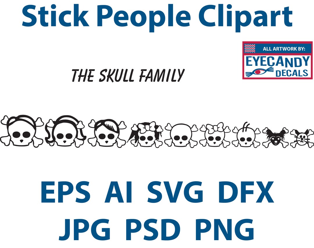 Stick People Skull Family Vector Clipart - Etsy