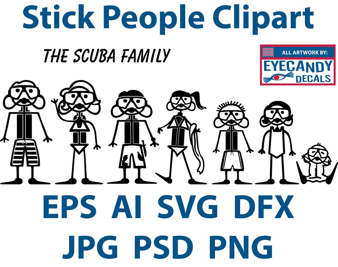 Stick People Scuba Family Vector Clipart - Etsy