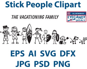 Stick Figure People Family vacation Themed Vector Art SVG Files - Etsy
