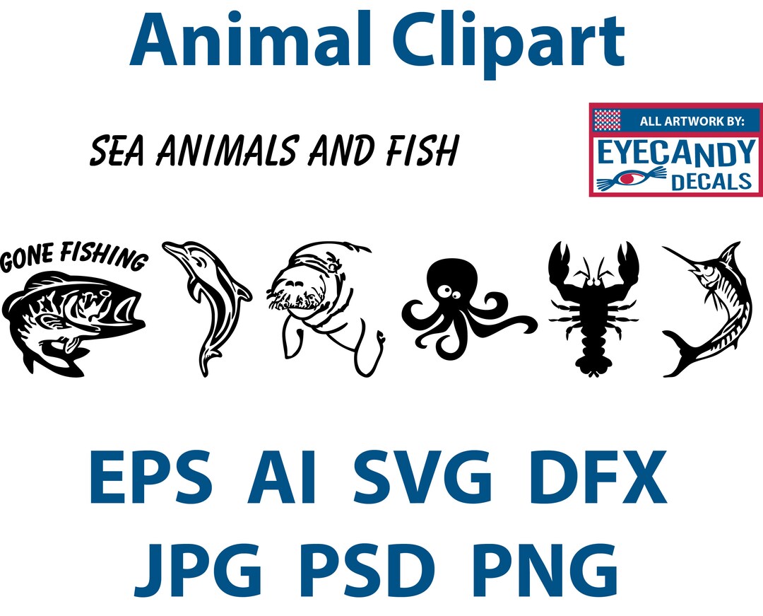 Sea Animals and Fish Vector Clipart - Etsy