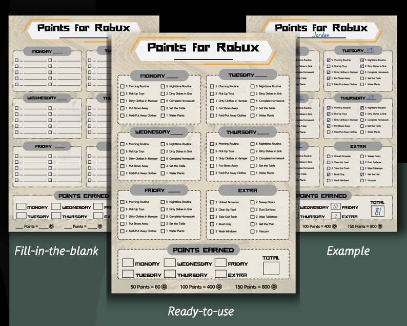 Chore Chart for Kids - Points for Robux - Printable, Instant Digital ...