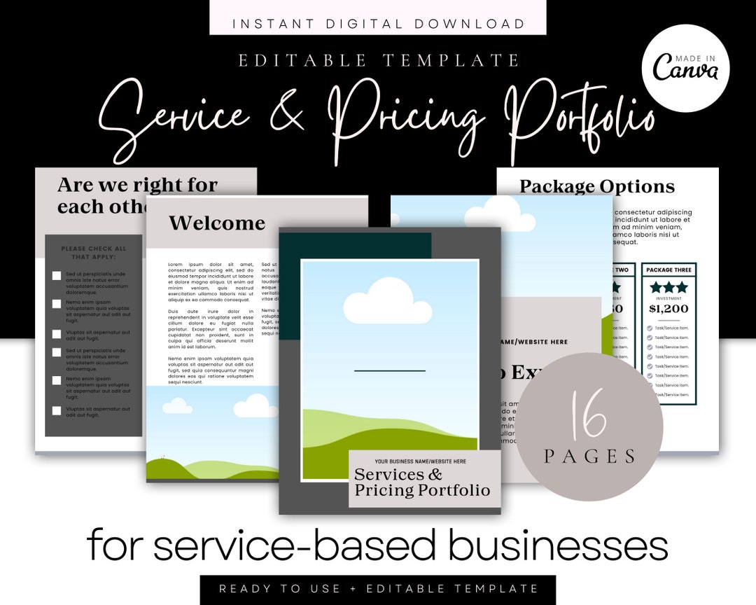 Business Template, Services & Pricing Portfolio, Instant Digital ...