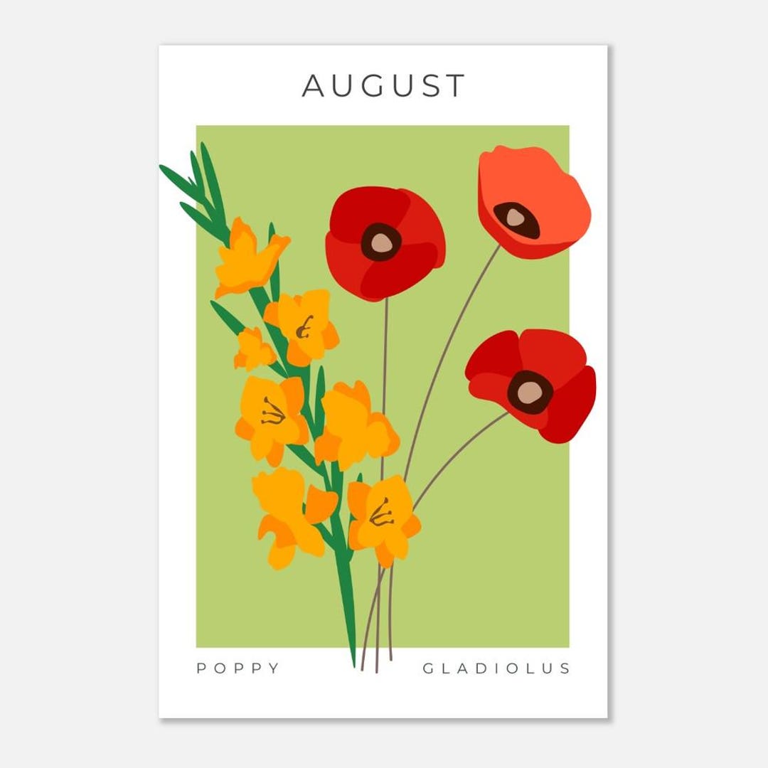 August Birth Flower Bouquet Print | Poppy & Gladiolus Art | Unique ...