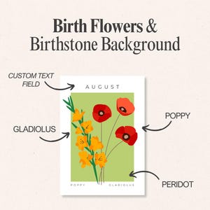 August Birth Flower Bouquet Print | Poppy & Gladiolus Art | Unique ...