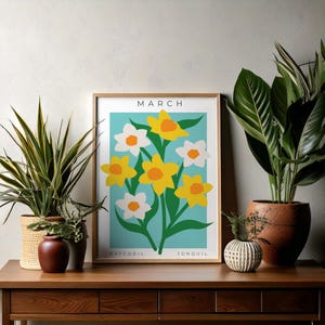 March Birth Flower Bouquet Print | Daffodil Jonquil Art | Unique ...