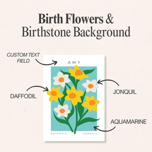 March Birth Flower Bouquet Print | Daffodil Jonquil Art | Unique Personalised Birthday Gift ...