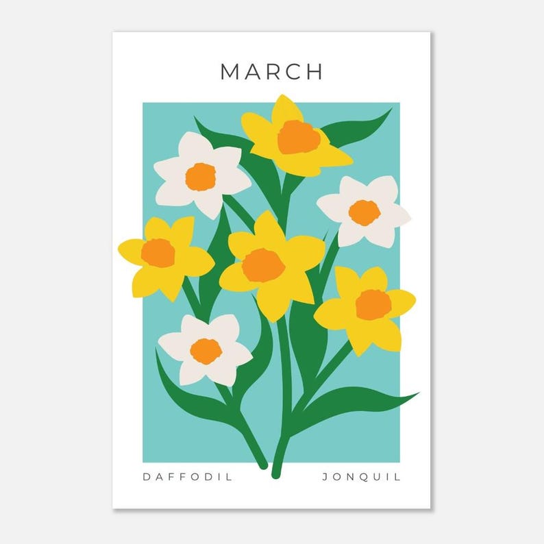 March Birth Flower Bouquet Print | Daffodil Jonquil Art | Unique ...