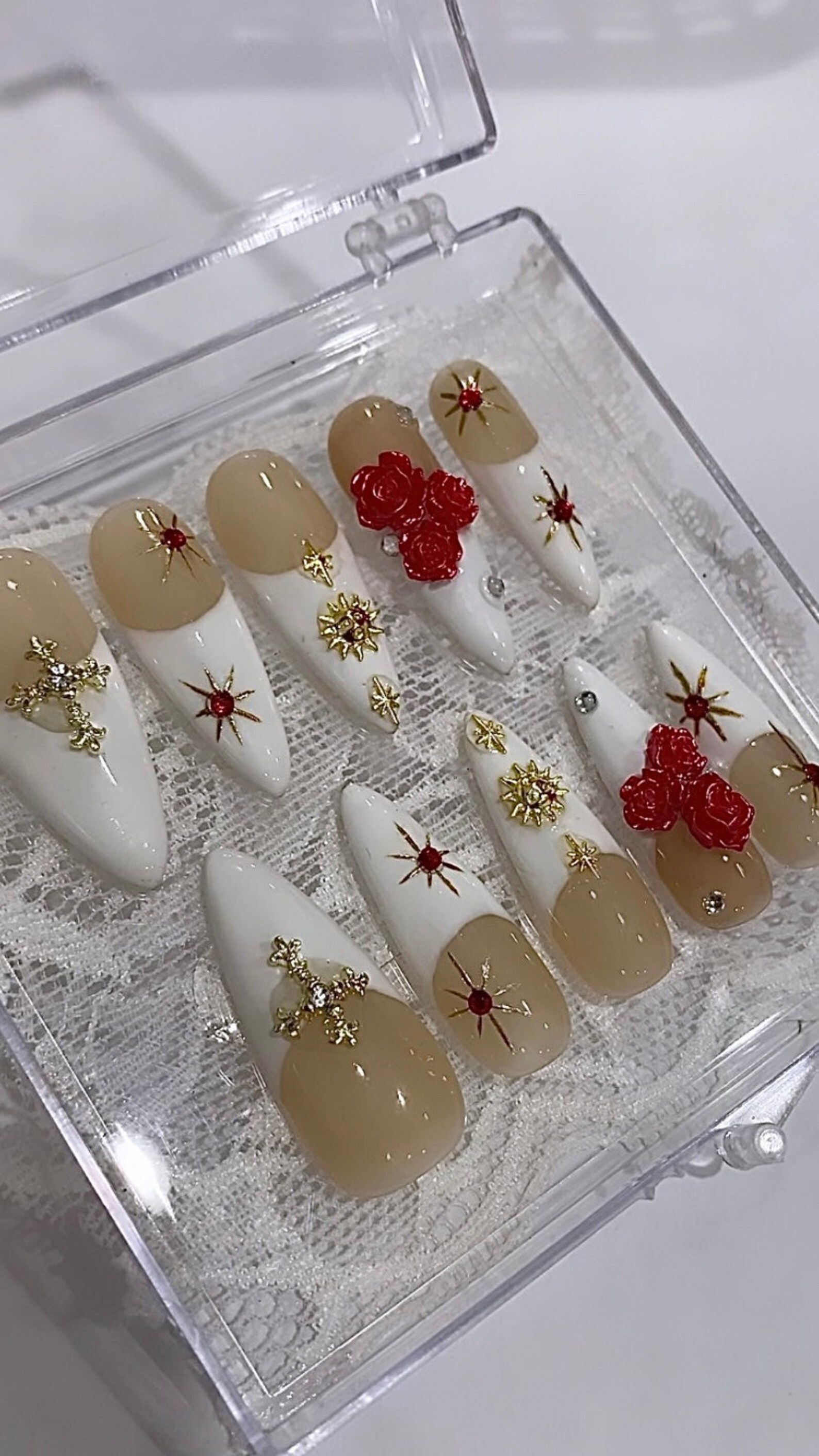 Long Stiletto Catholic Gel X Press on French Nails, Reusable Handmade ...