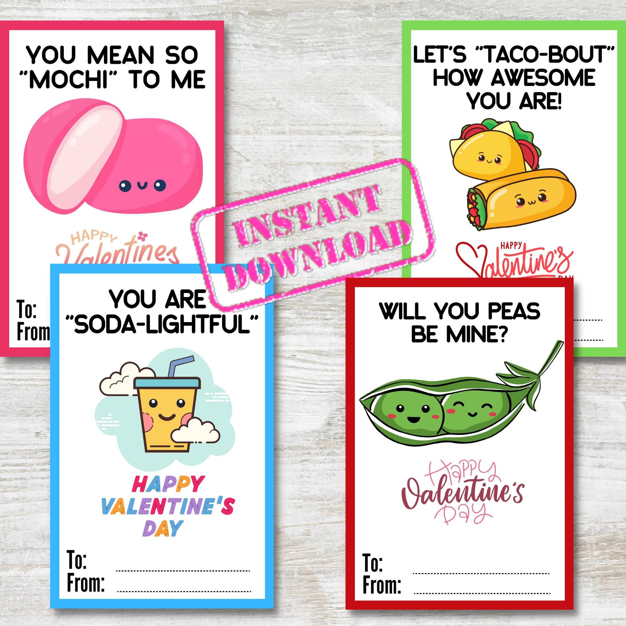Cute Food Puns Valentine's Day Card Printable DIY Multiple Versions ...
