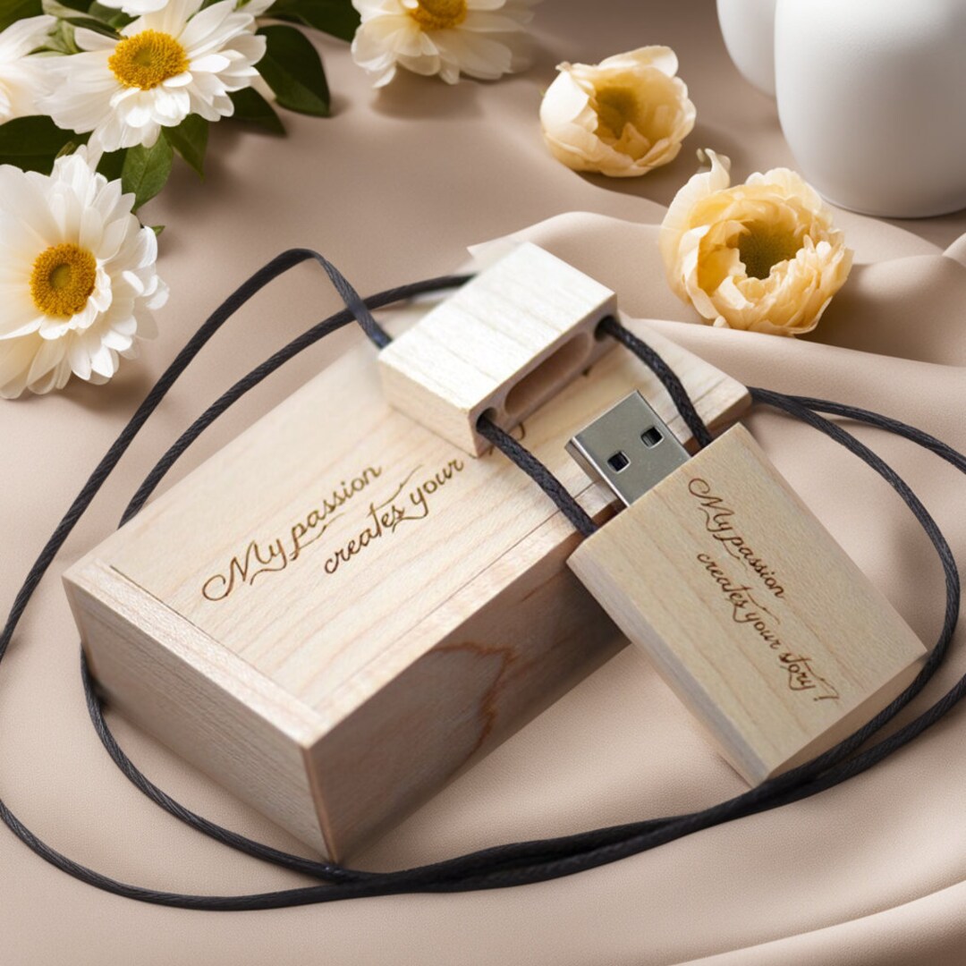 Personalized Engraved Wooden USB Drive With Slim Strap in Walnut/maple ...