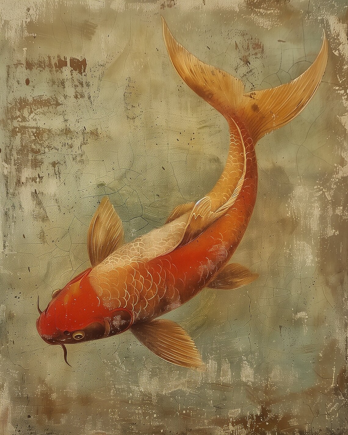 Koi Fish, Digital Art Print, Japandi Art, Time-worn Art, Digital ...