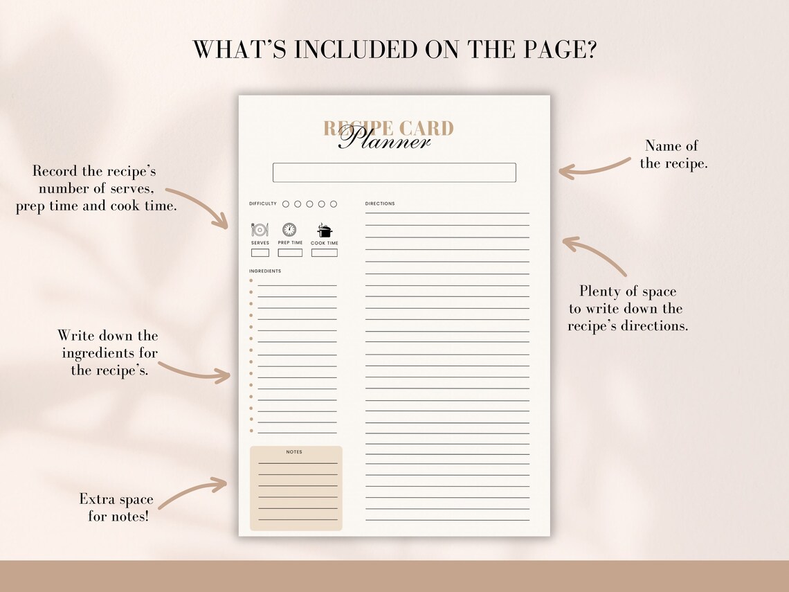 Recipe Page Printable Recipe Card Recipe Template Recipe Sheet A4 A5 ...