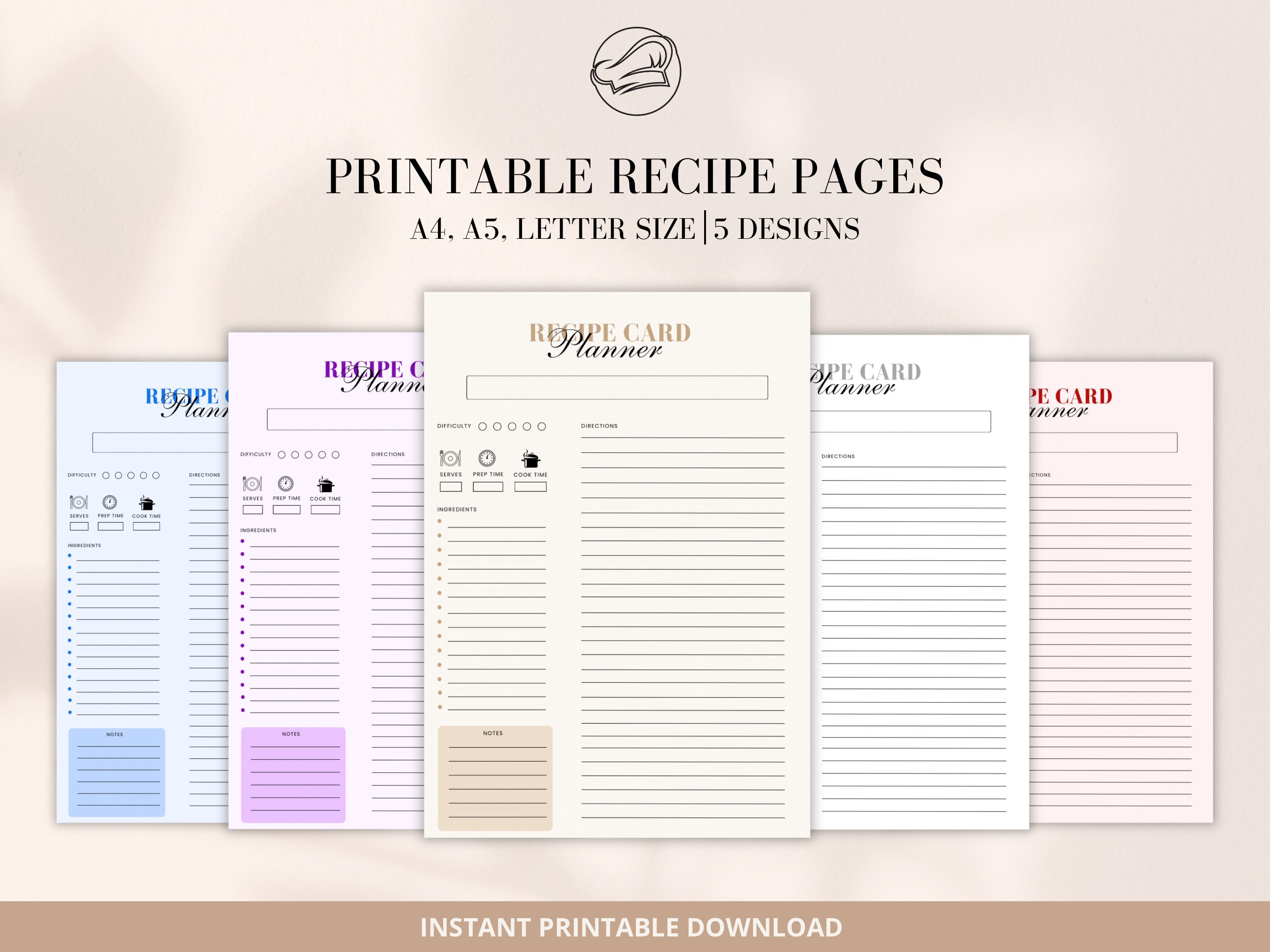 Recipe Page Printable Recipe Card Recipe Template Recipe Sheet A4 A5 ...